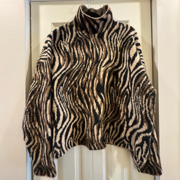 Zara | Sweaters | Zara Black And Cream Cowl Neck Sweater With Zebra ...